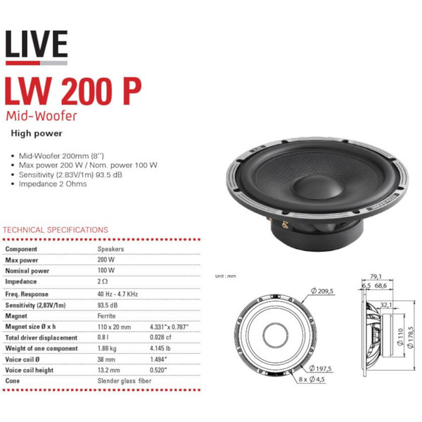 BLAM-L200P BLAM LIVE POWER 200mm (8 inch) 200w High Quality 2-Way ...
