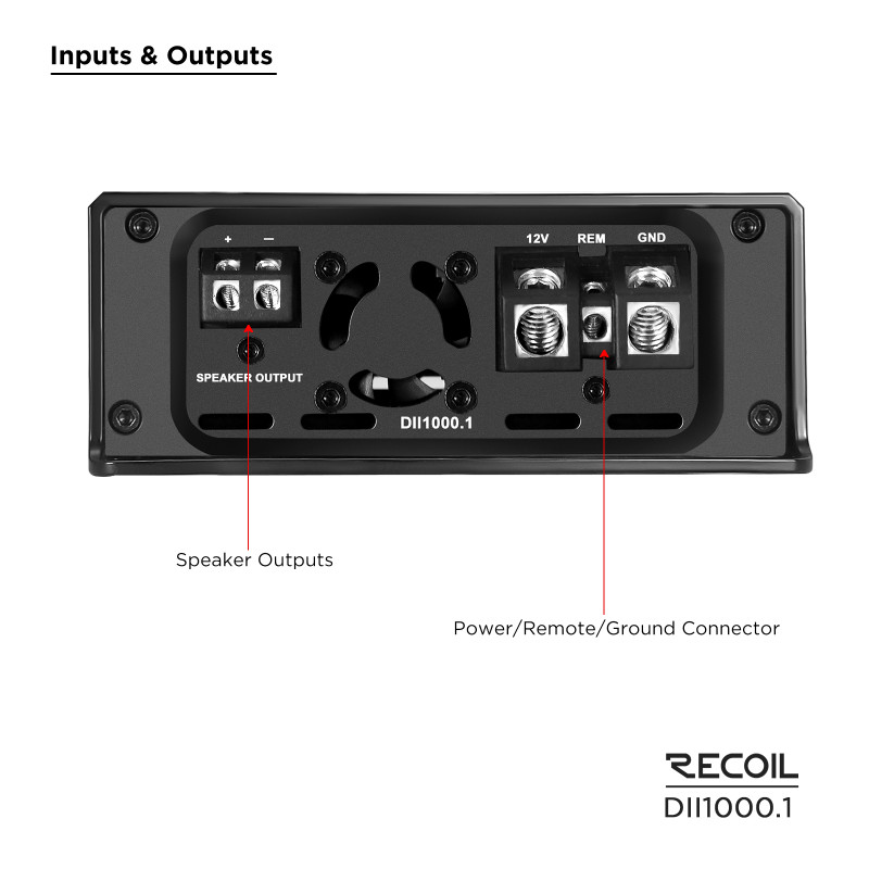 Recoil DII1000.1 Ultra Compact Class-D Mono Car Audio Amplifier 1000W ...