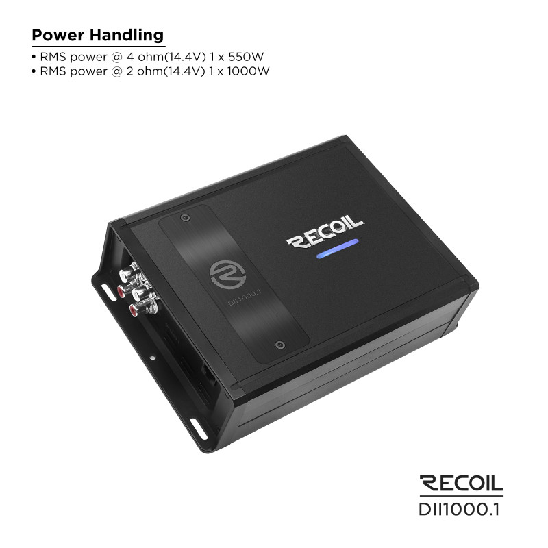 Recoil DII1000.1 Ultra Compact Class-D Mono Car Audio Amplifier 1000W ...