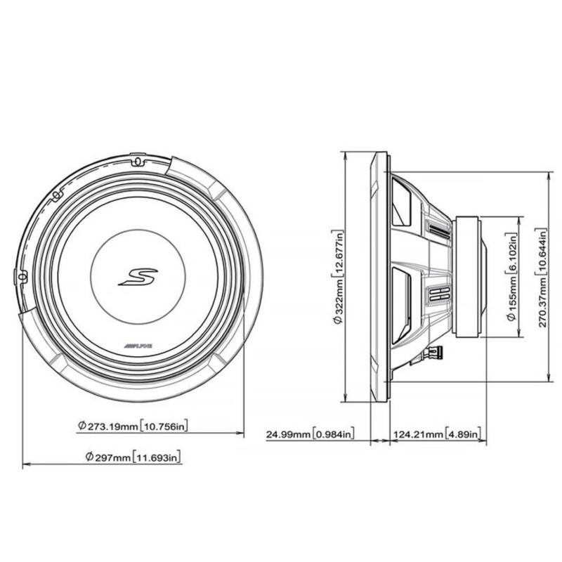 Alpine S2-W10D2 10" (250mm) Sub 600W RMS Dual Voice Coil Subwoofer ...