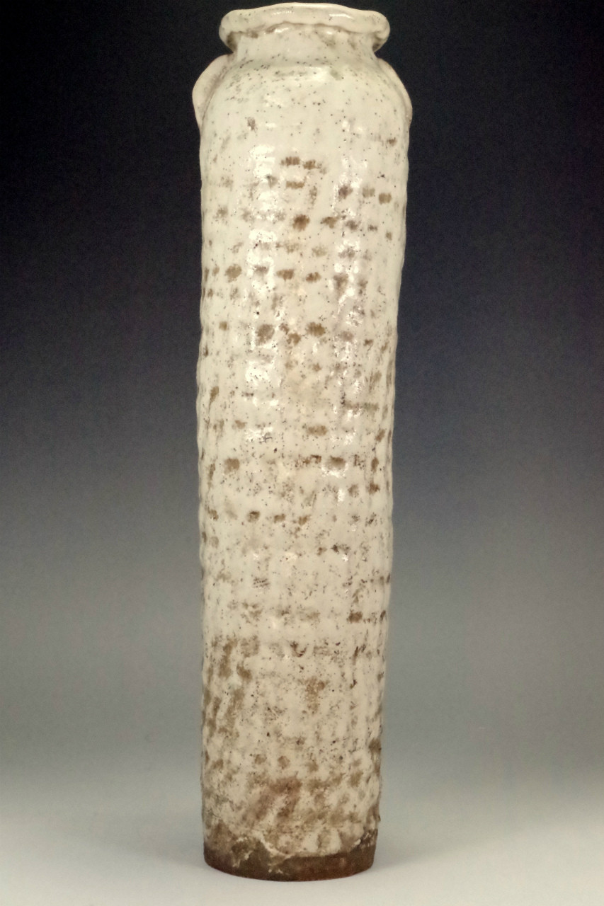 Otagaki Rengatsu poem carved pottery flower vase #3058 - Antique shop ...