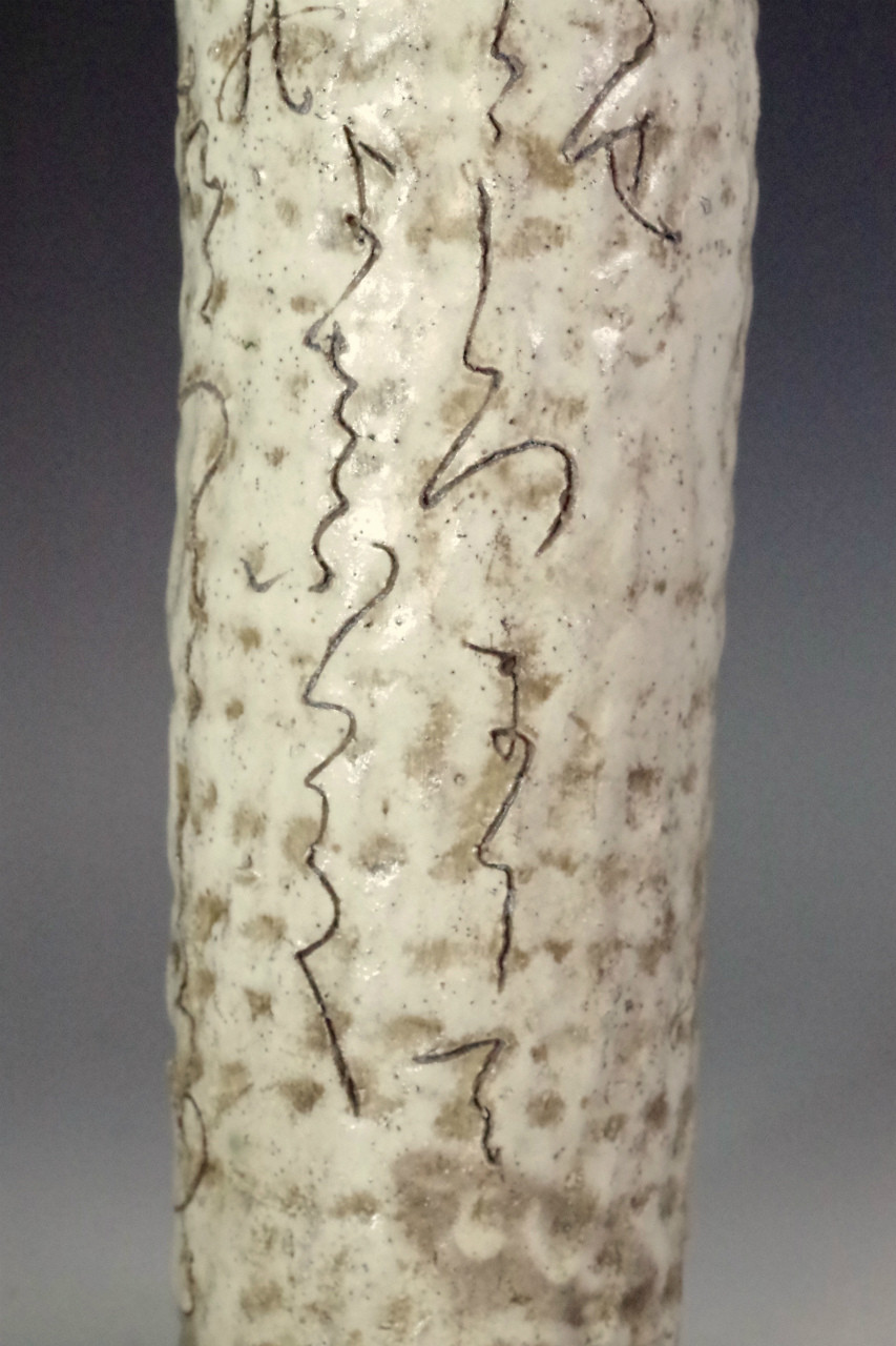 Otagaki Rengatsu poem carved pottery flower vase #3058 - Antique shop ...
