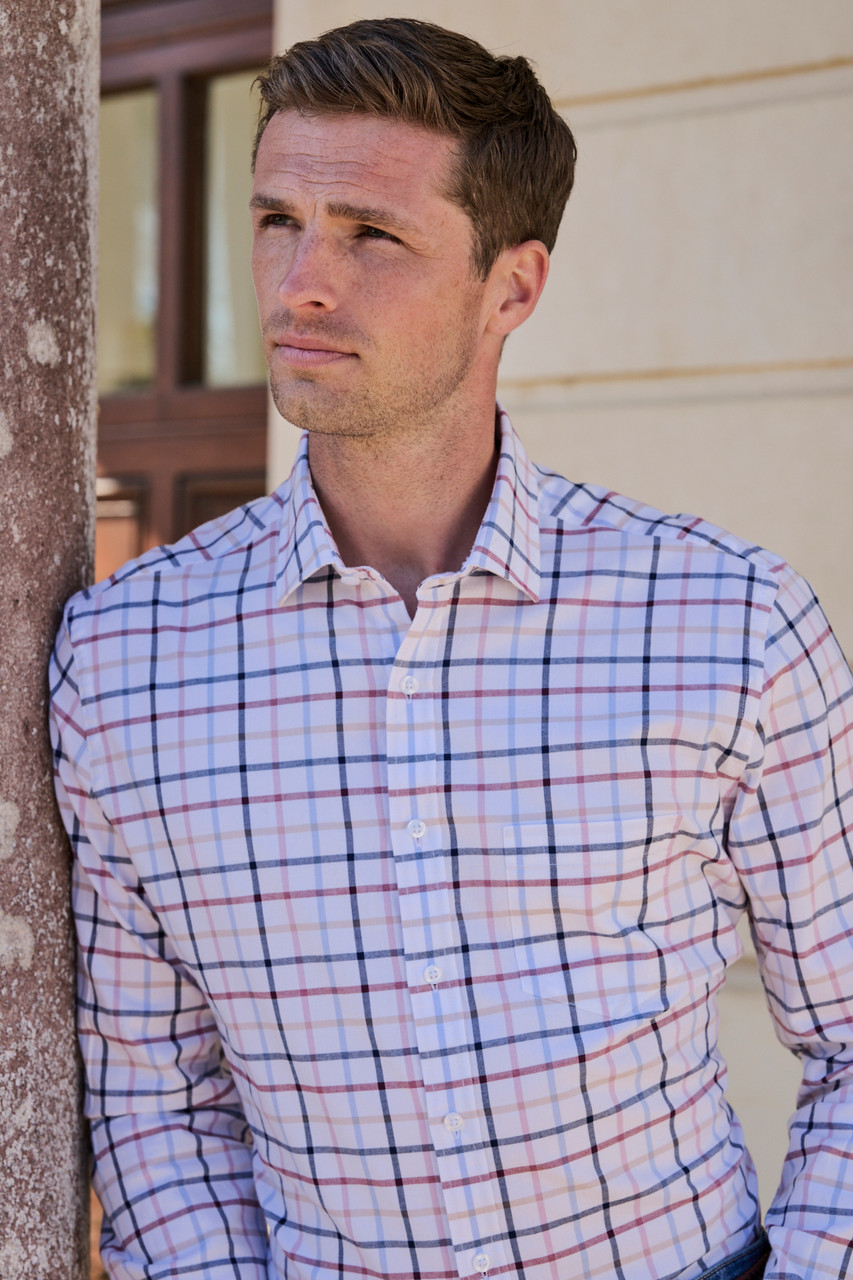 Brook Taverner - Regular Fit Pink Tattersall Check Cotton Shirt ...