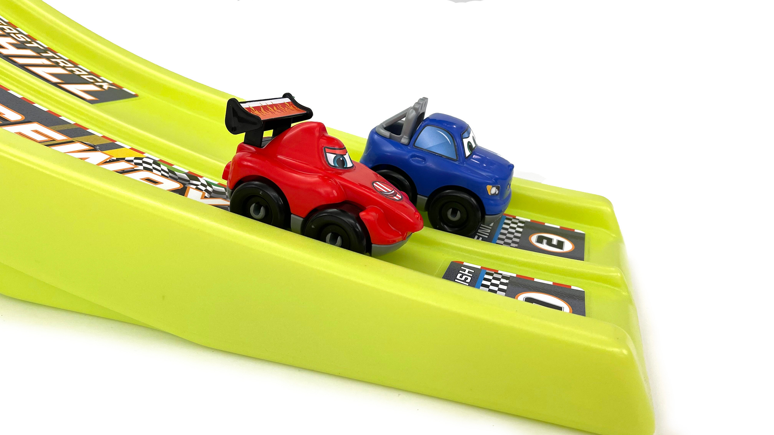 Kids dual lane car racetrack for toddlers | easy assembly