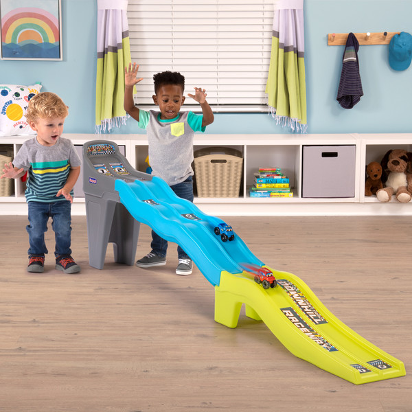 Kids dual lane car racetrack for toddlers | easy assembly