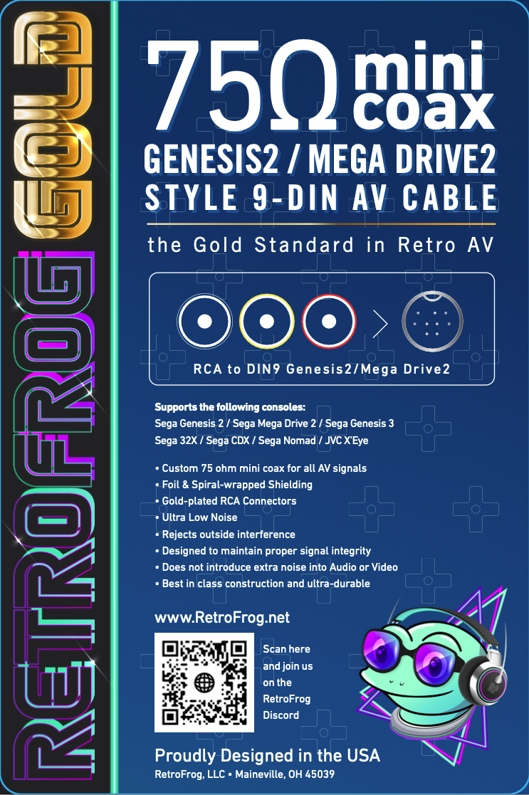 75 Ohm Mini Coax Gold Plated AV Cable for Sega Genesis Model 2 & 3 ...