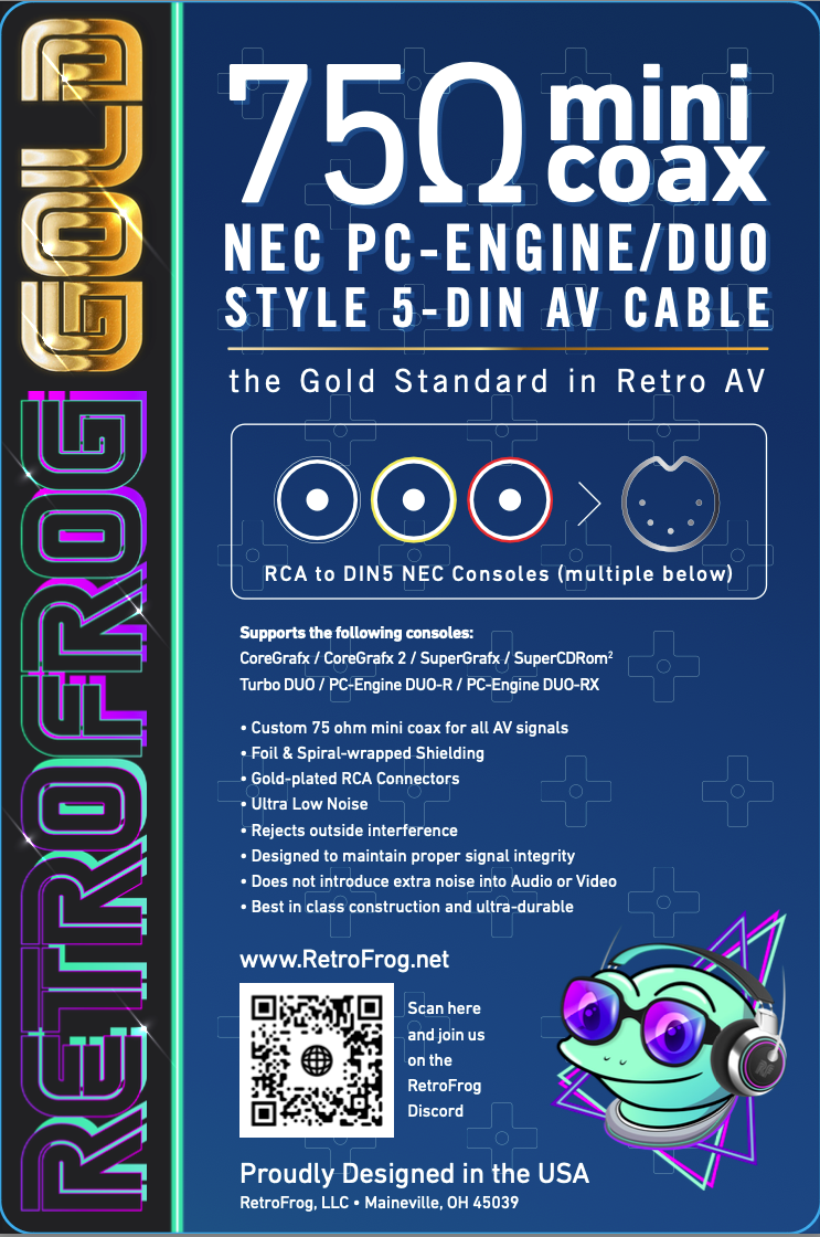 75 Ohm Mini Coax Gold Plated AV Cable for NEC CoreGrafx, SuperGrafx ...