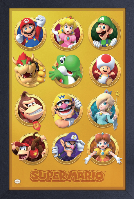 Super Mario "Gold Group Photo" Framed Gel Coated Poster - Stone Age Gamer