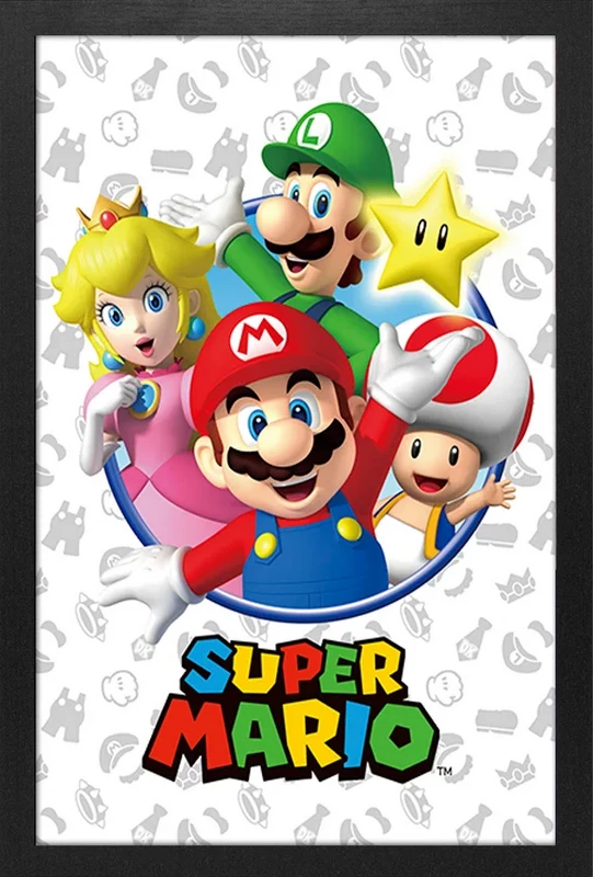 Super Mario "Character Greeting" Framed Gel Coated Poster - Stone Age Gamer