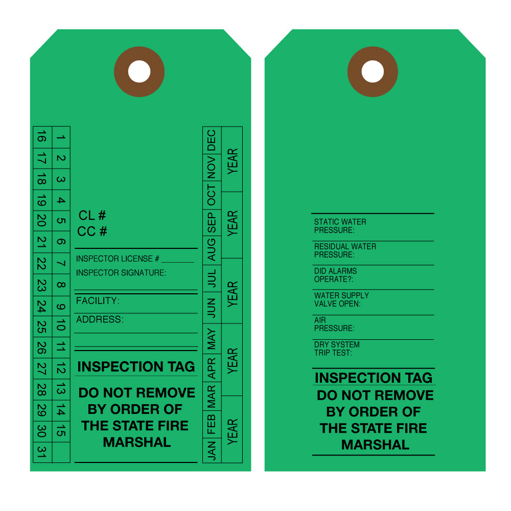 georgia green fire sprinkler compliant inspection tags