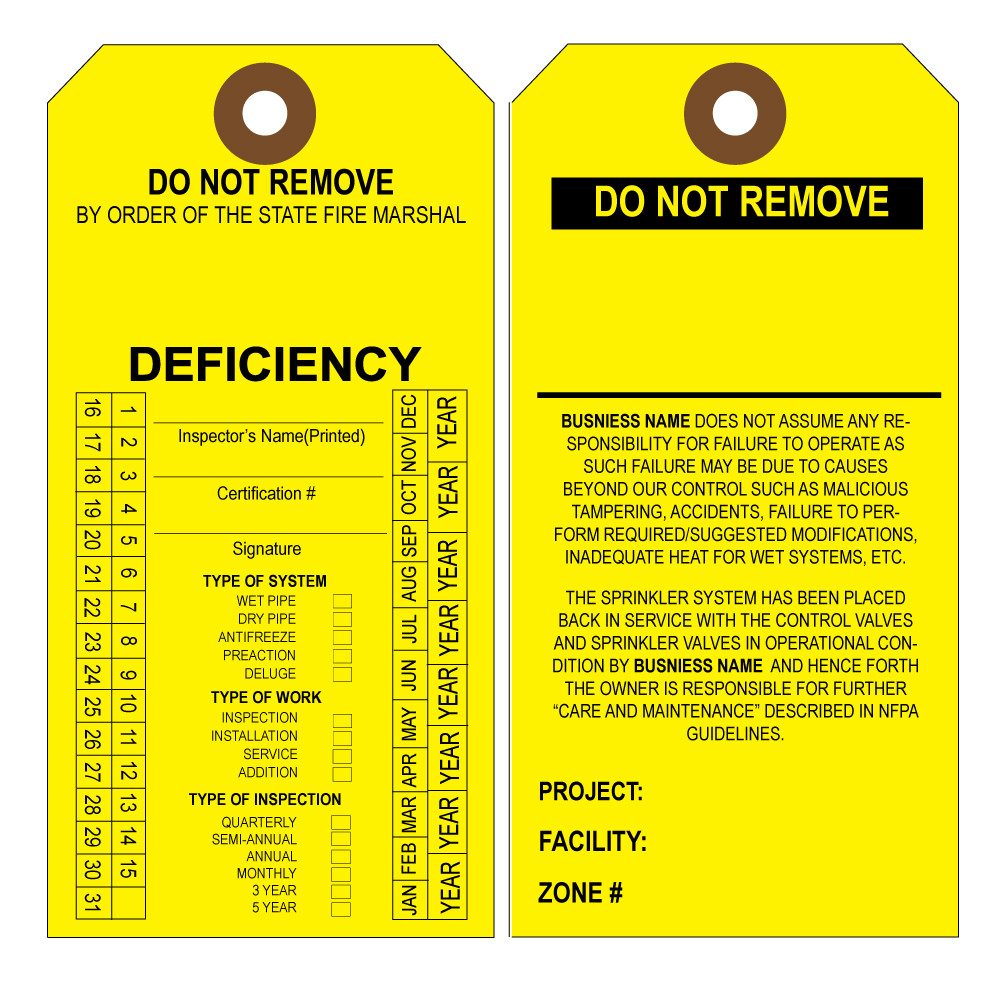 Deficiency Fire Inspection Tags Colorado