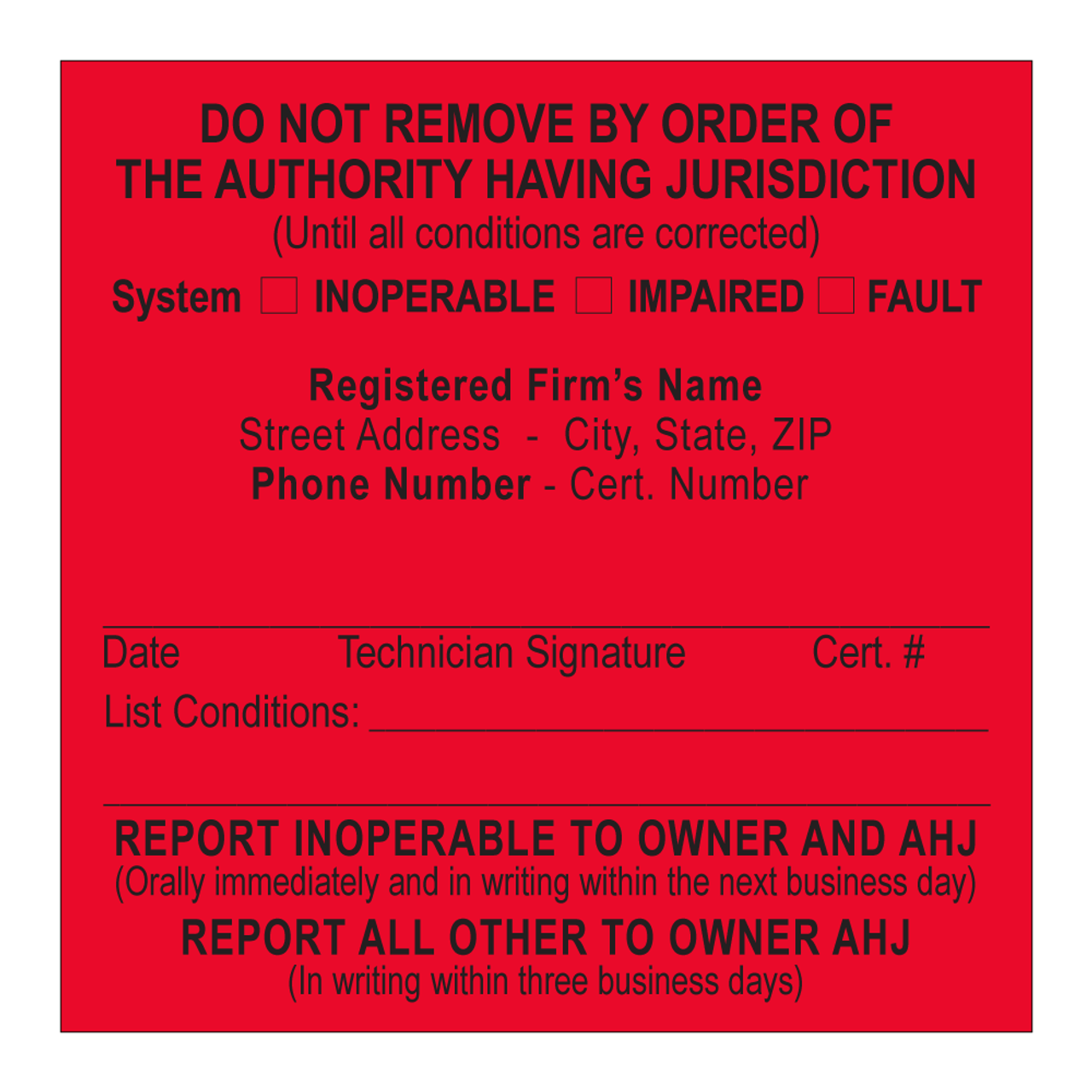 NFPA 72 Alarm Red Impairment Tag nfpa-72-alarm-red-impairment-tag