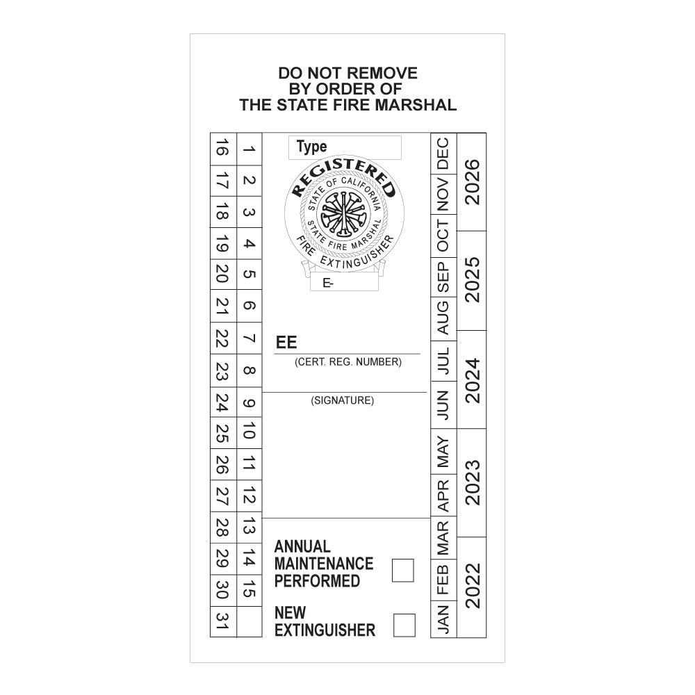 custom California fire extinguisher label sticker inspection tags