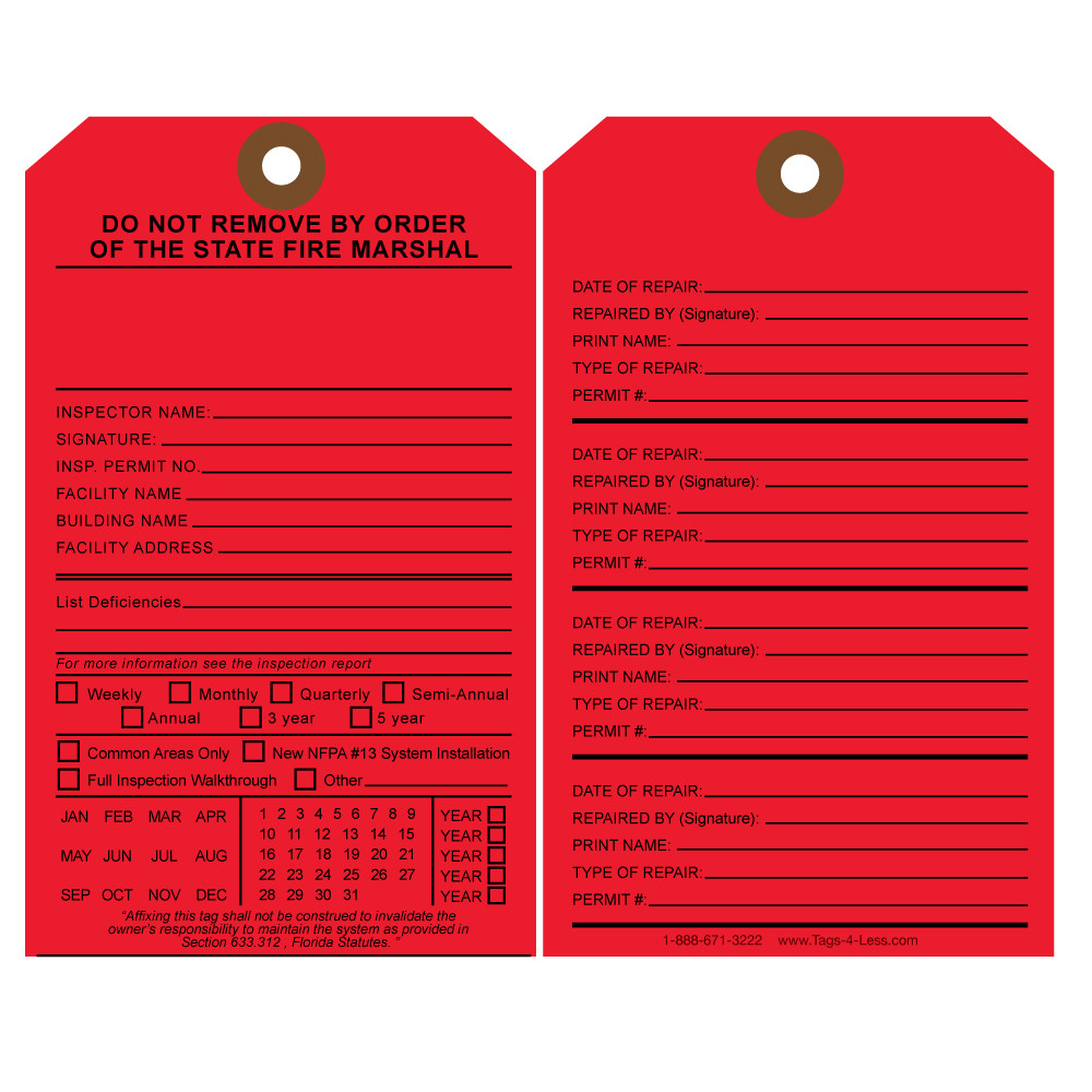 Florida red plastic impairment sprinkler tags