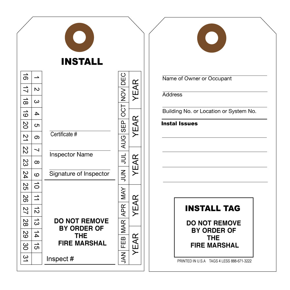 White Install Fire Sprinkler Inspection Tags Colorado