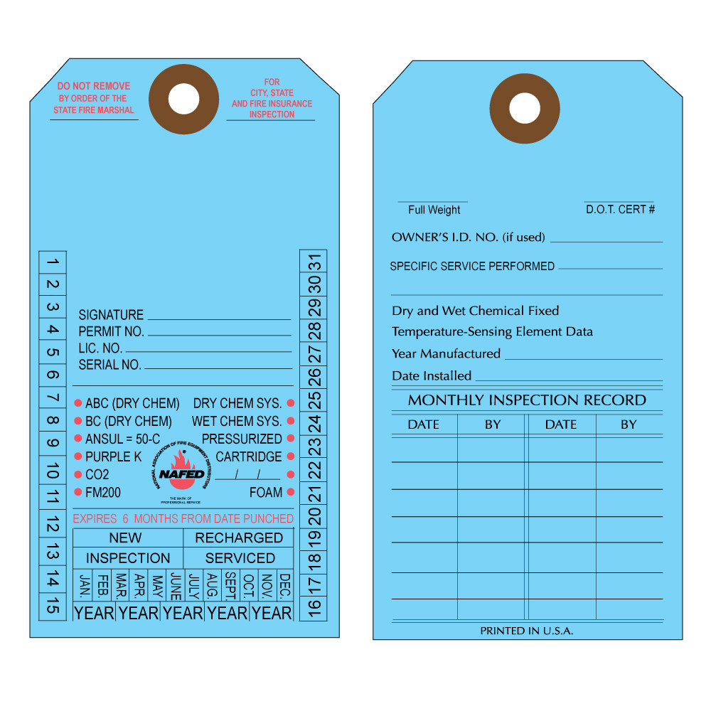 Custom Blue Georgia State Printed Fire Extinguisher Tags