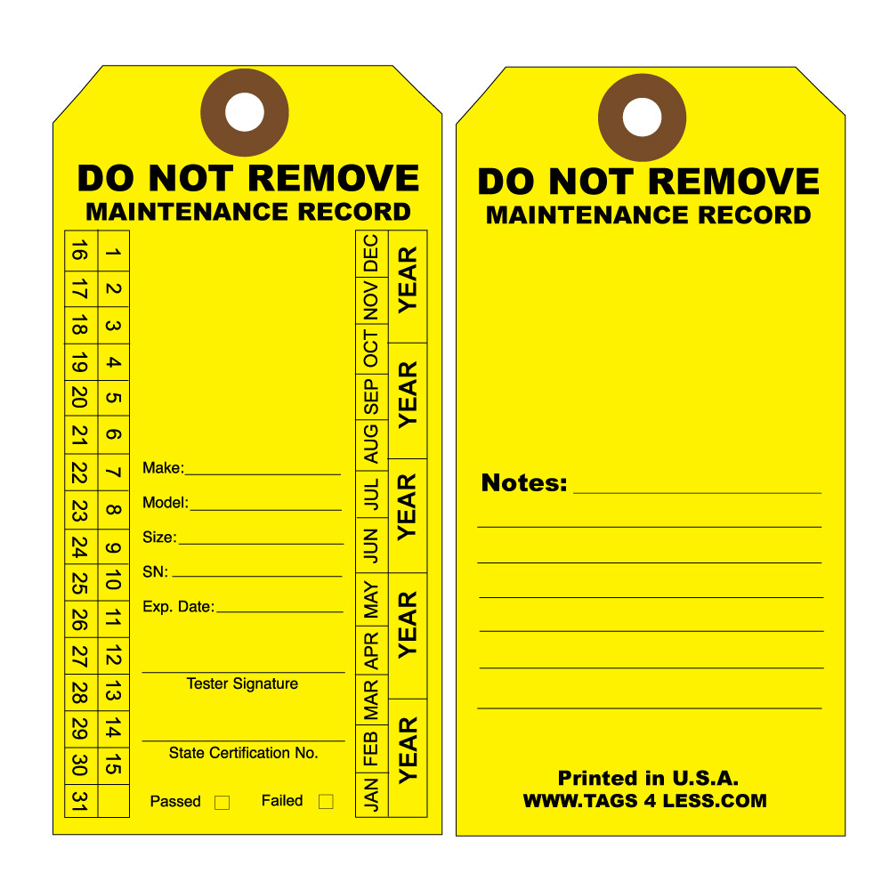 waterproof Maintenance Record tag