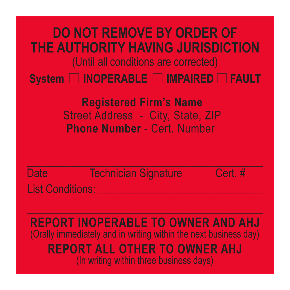 NFPA 72 Alarm Red Impairment tag