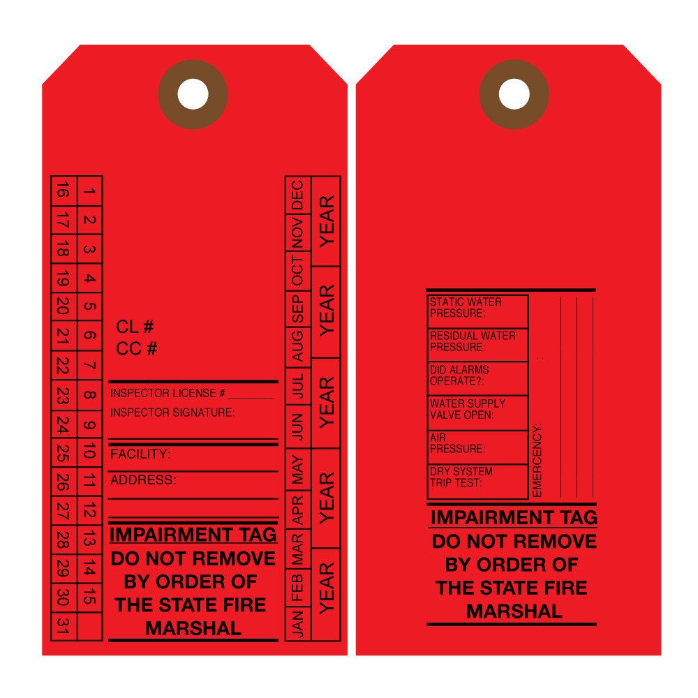 georgia red impairment fire sprinkler inspection tags