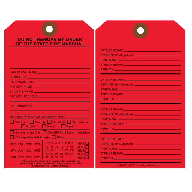 Florida red plastic impairment sprinkler tags
