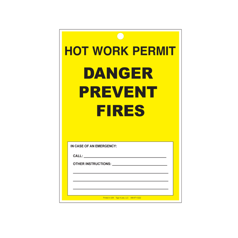welding cutting, brazing hot work permit form tag