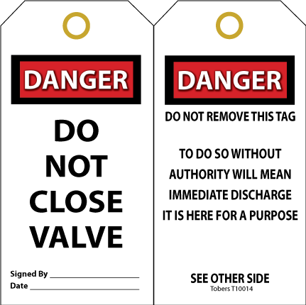 Valve danger tag
