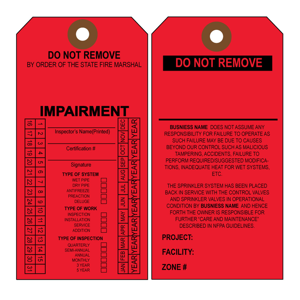 Impairment Sprinkler tag Colorado