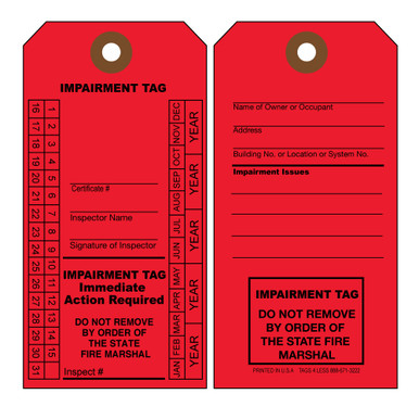 Impairment Fire Inspection tags