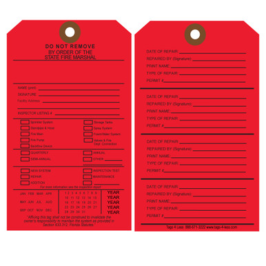 smaller affordable Red Florida Fire Sprinkler Inspection Tags