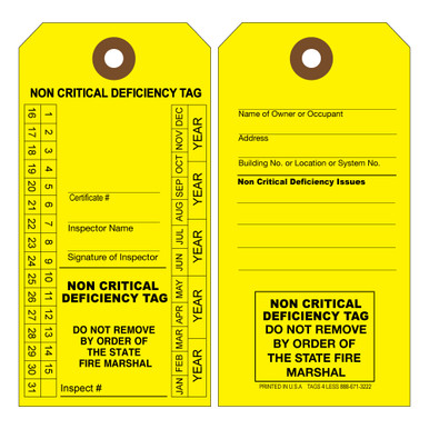 Non Critical Deficiency Inspection tags