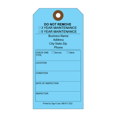 Custom printed 3/5 year Maintenance Tags