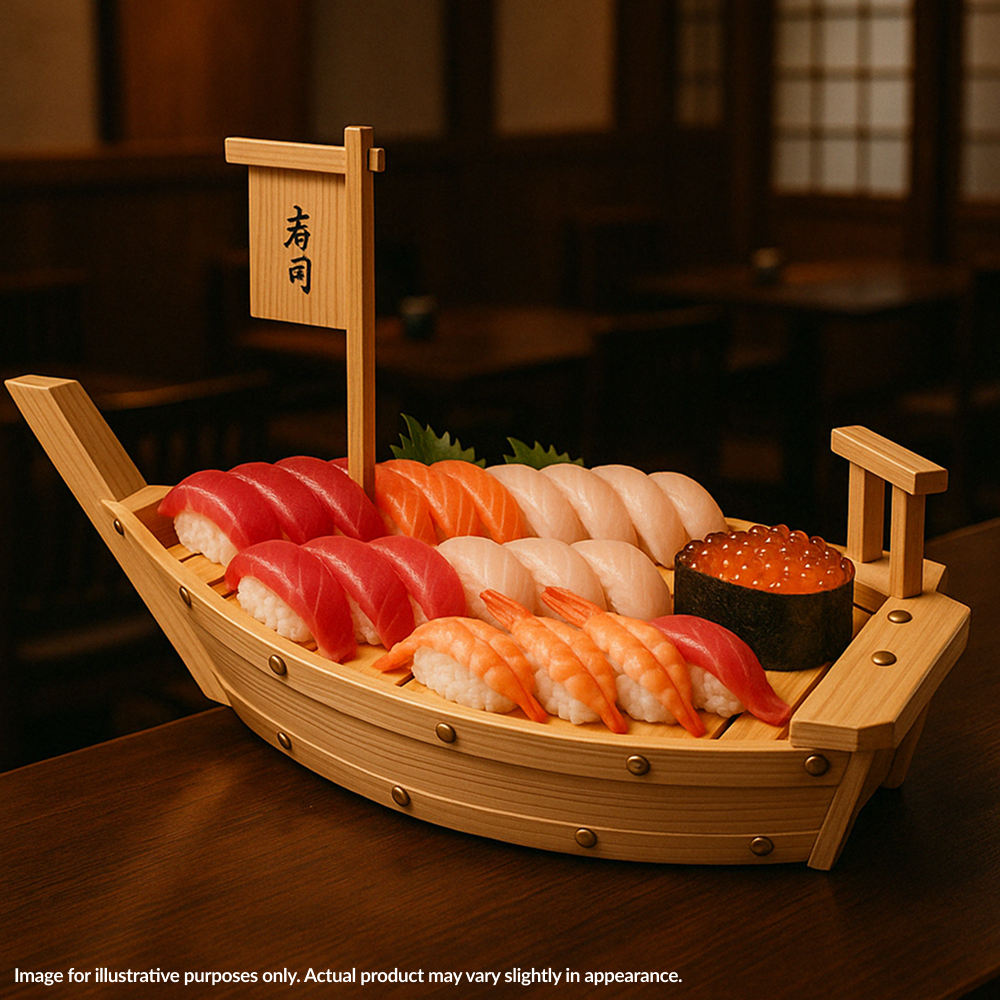 Large Wooden Sushi Boat Shape Plate – Japanese Sushi Sashimi Serving ...