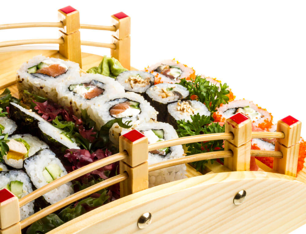 Large Wooden Sushi Bridge Serving Plate – 18" Pine Wood Sushi & Sashimi ...