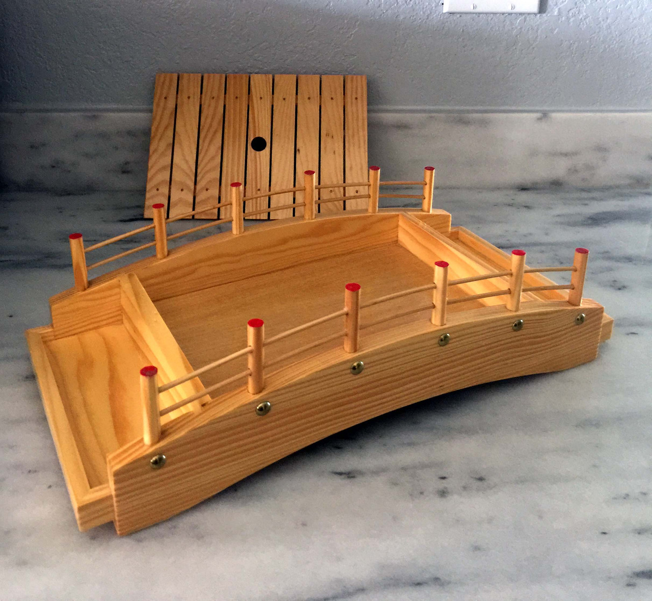 Large Wooden Sushi Bridge Serving Plate – 18" Pine Wood Sushi & Sashimi ...