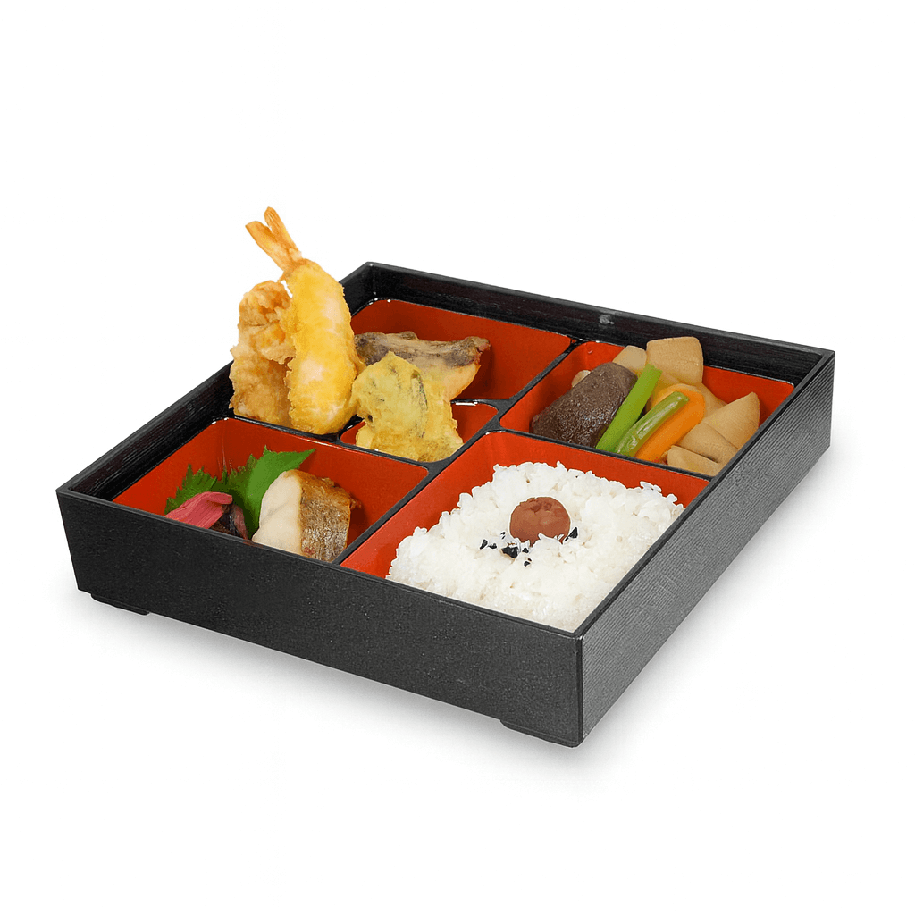 Japanese 5-Compartment Black & Red Lacquer Bento Box – Made in Japan