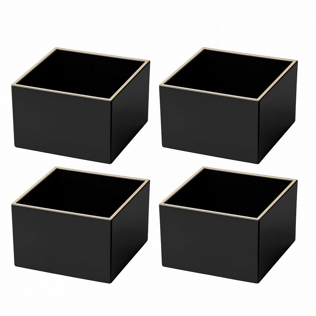 Set of 4 Masu Sake Cups – Black with Gold Rim, Plastic Lacquer, Made in ...