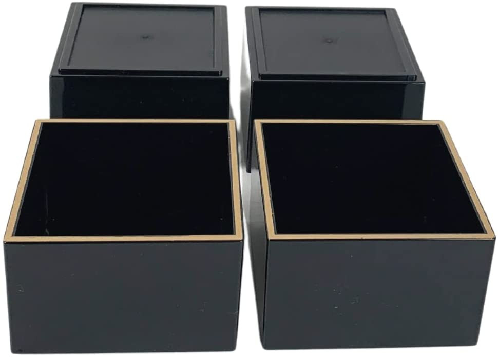 Set of 4 Masu Sake Cups – Black with Gold Rim, Plastic Lacquer, Made in ...