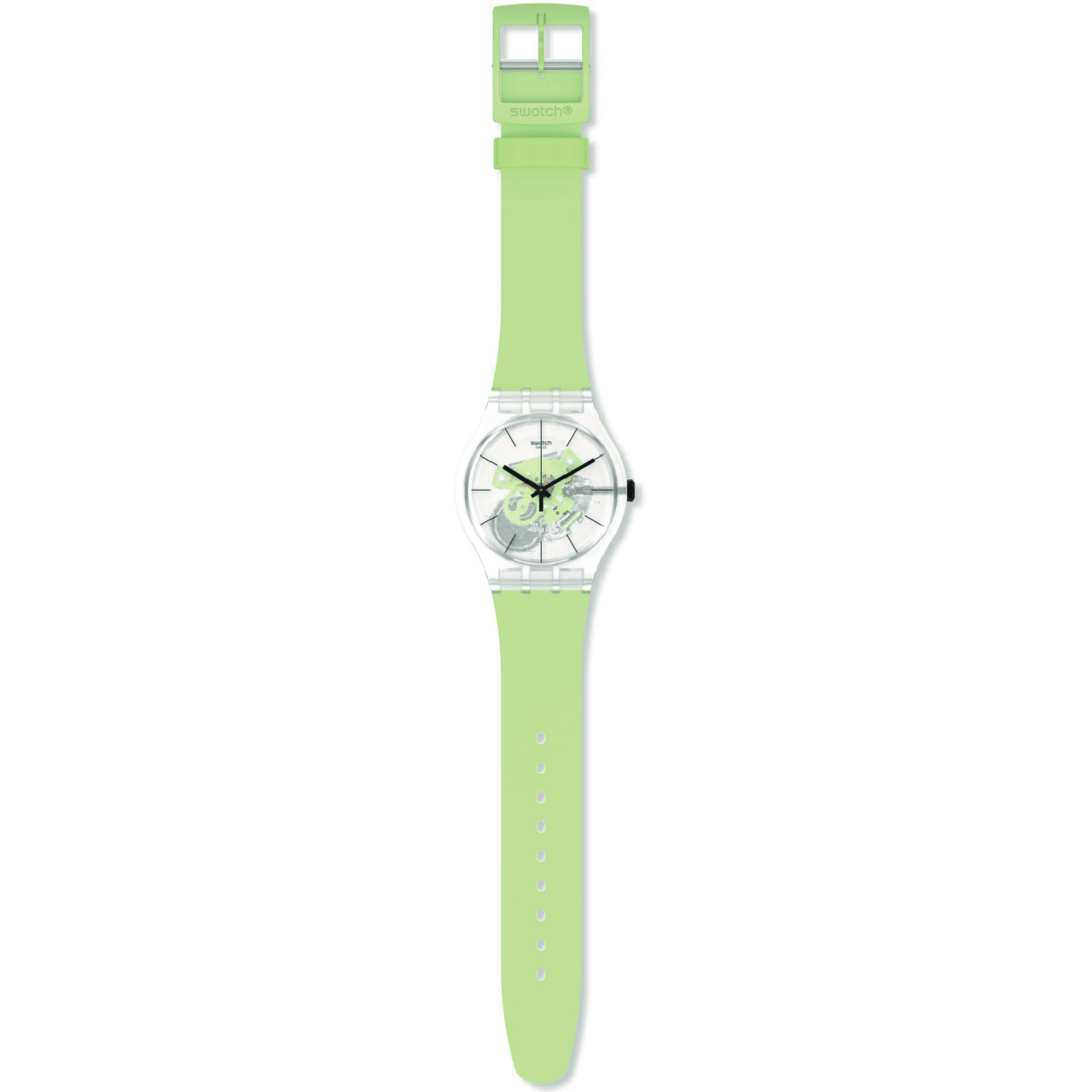 Swatch Green Daze Transparent Silicone Strap Watch SO29K106