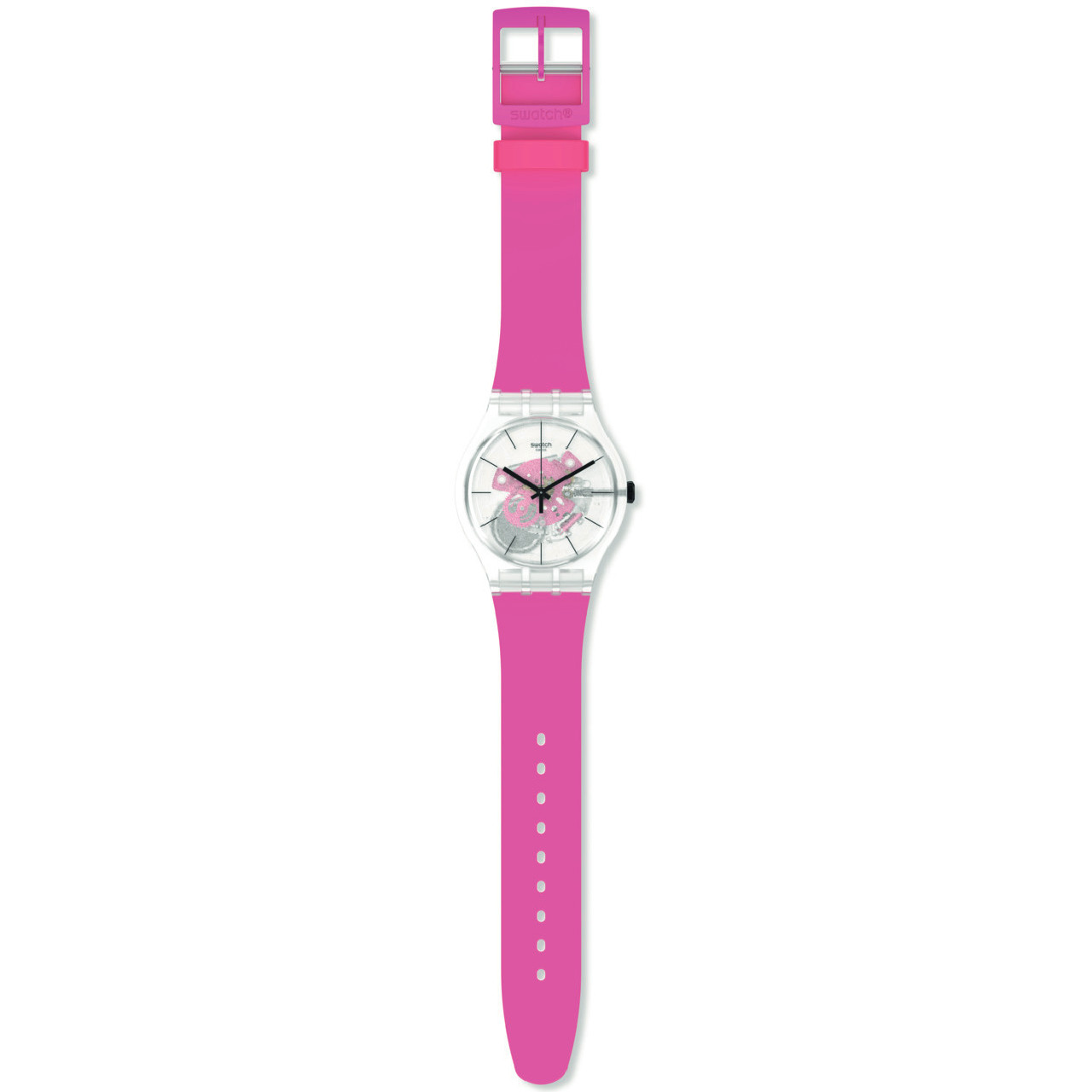 Swatch Pink Daze Transparent Silicone Strap Watch SO29K107