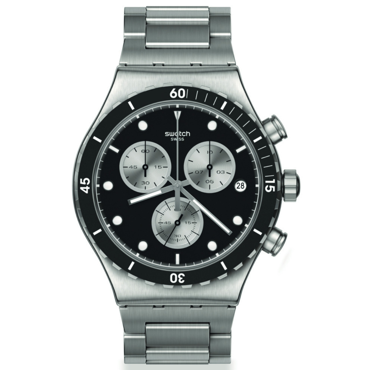 Swatch Dark Irony Chronograph Black Dial Watch YVS487G