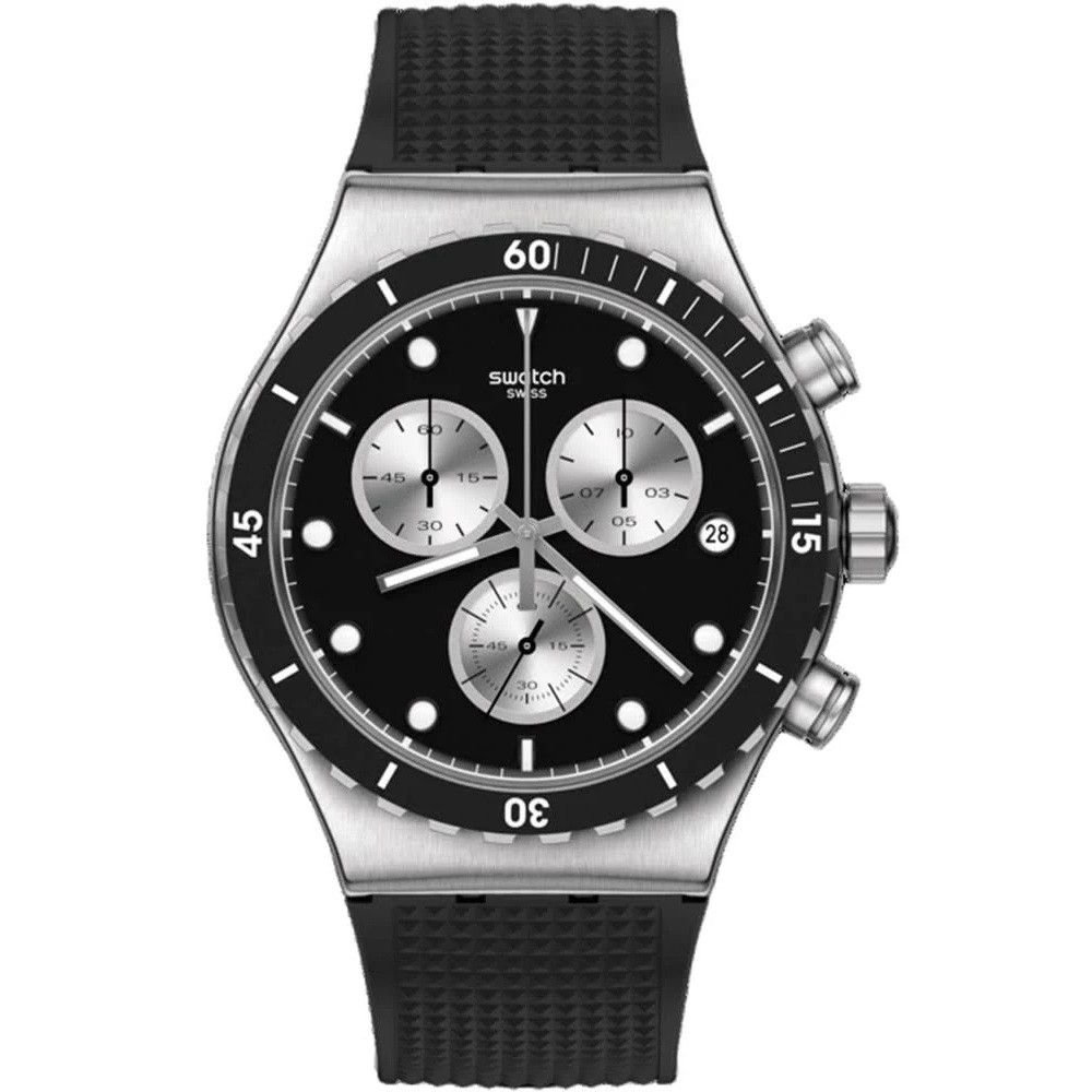 Swatch Dark Irony Chronograph Black Dial Rubber Strap YVS487