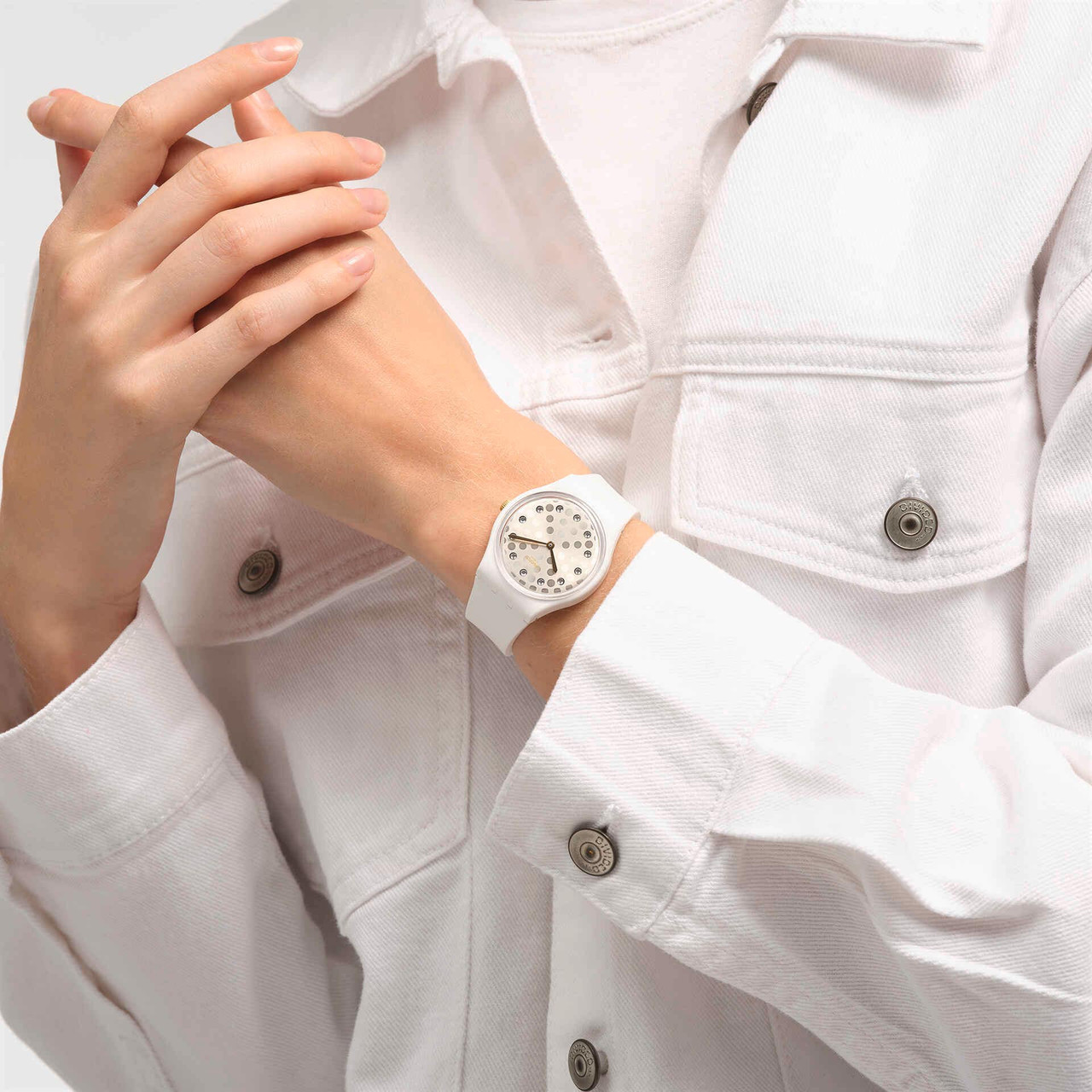 Swatch Sparkle Shine Bioceramic Crystals Watch SO31W109