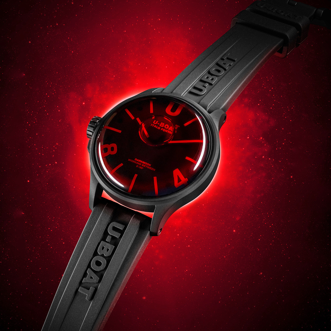 U-Boat Darkmoon Red Glass PVD 40mm Rubber Strap Watch 9306