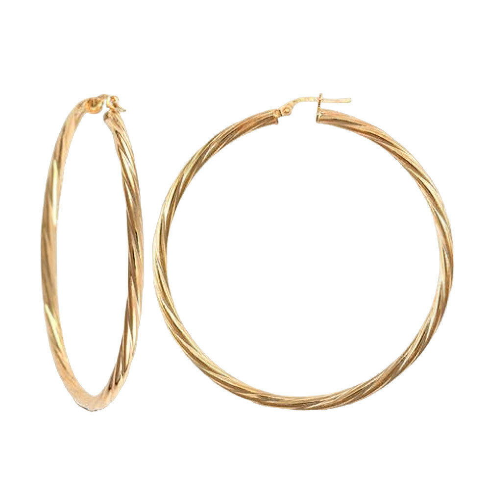 9ct Yellow Gold 3mm Round-Tube Twisted Creole Hoops P702-200
