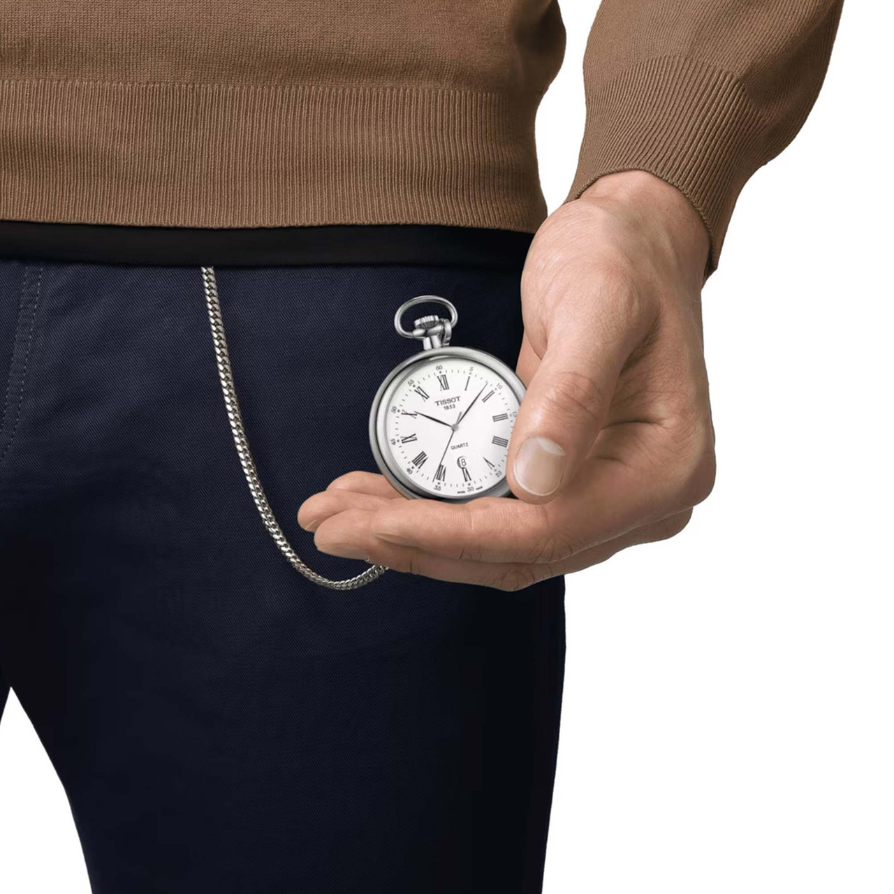 Tissot Lepine Pocket Watch White Silver With Chain T82655012