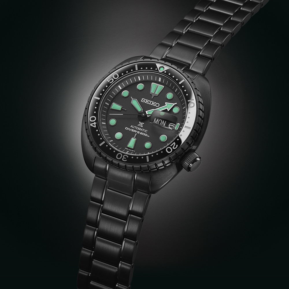 SRPK43K1: Seiko Prospex Black Series Night Vision Turtle Diver's Watch