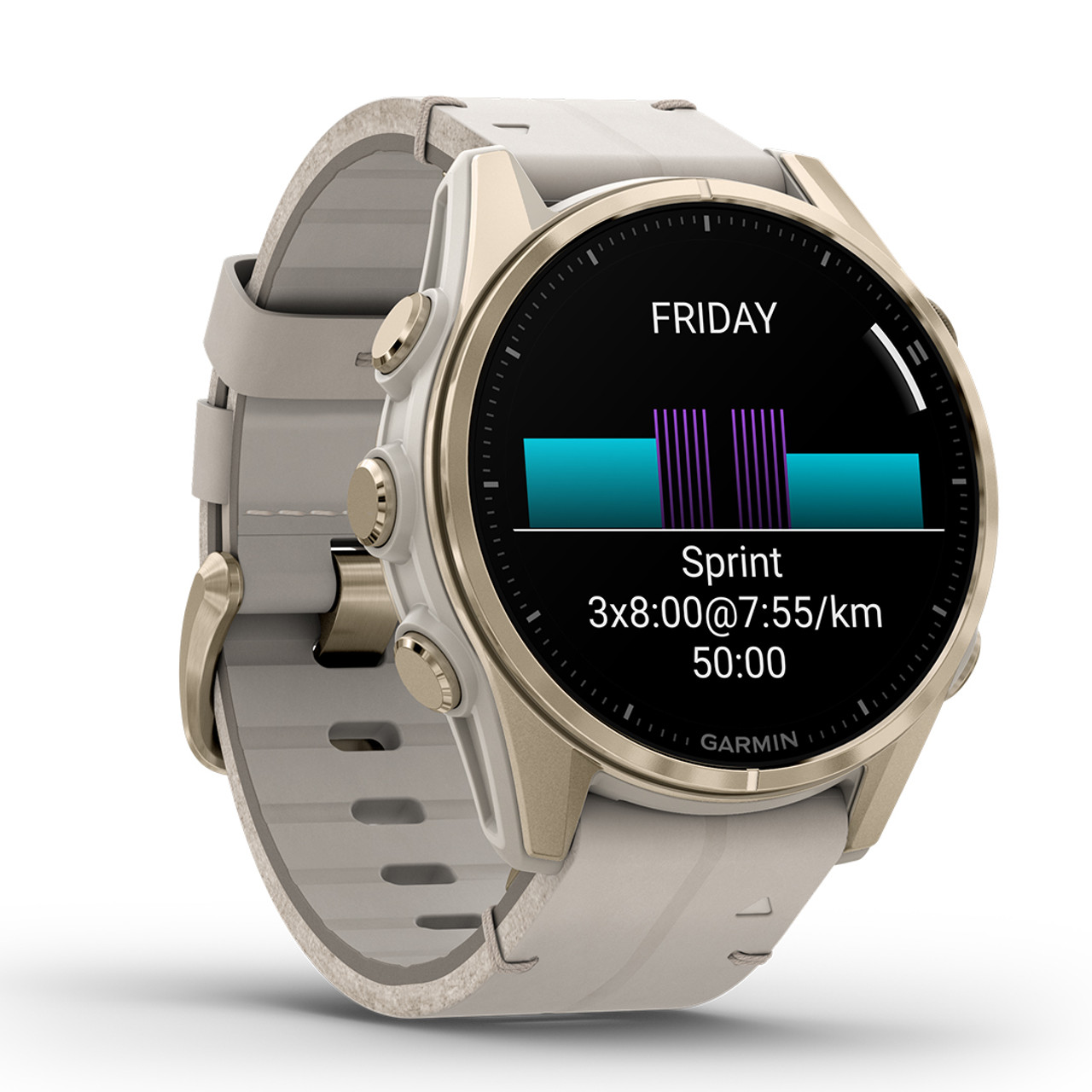 Garmin Fenix 8 AMOLED Watch | 43mm | Sapphire | Titanium | Soft Gold | Leather | Extra Strap ...