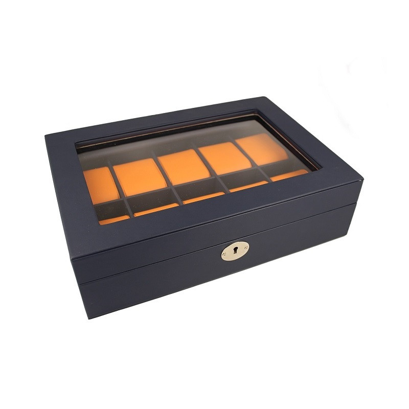 Orbit Men's Leather Watch Box Navy Blue And Orange Fits 10 Watches OW183
