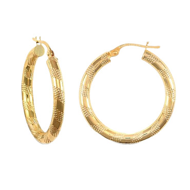 9ct Yellow Gold Textured Stripe Design Creole Hoops P702-42A