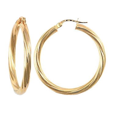 9ct Yellow Gold 3mm Round-Tube Twisted Creole Hoops P702-197